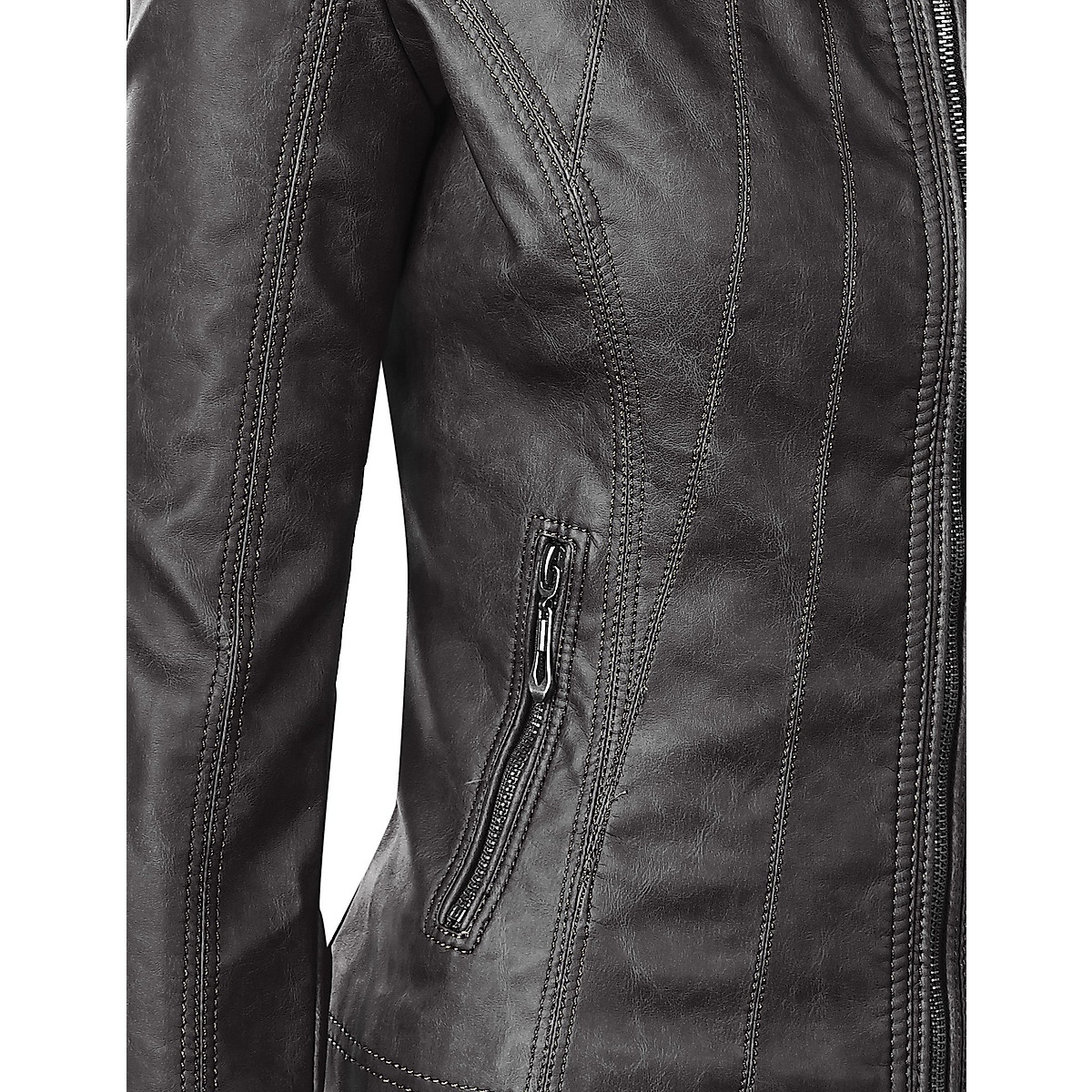 Made By Johnny MBJ WJC877 Womens Panelled Faux Leather Moto Jacket S Black