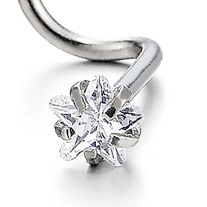 COOLSTEELANDBEYOND Stainless Steel Screw Nose Rings Studs with Star Cubic Zirconia Body Jewelry Piercing