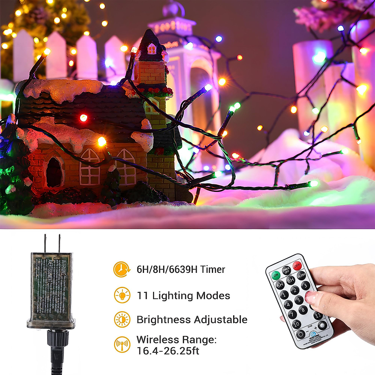 BrizLabs Christmas Tree Lights, 262ft 800 LED Color Changing Christmas Lights with Remote, 11 Modes Cool White & Multicolor Christmas Lights, 30V Plugin Dimmable Lights Green Wire for Xmas Tree Home