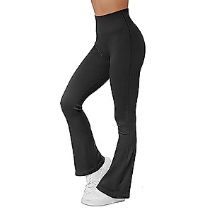 MOSHENGQI Women Ribbed Flare Leggings Seamless High Waist Bootcut Yoga Pants(M,007-Black)
