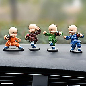 LOHOME 4 Pcs/Set Cute Shaolin Kungfu Kids Cans Drunken Boxing Monk Decoration Supplies - Resin Creative Craft Accessories Car Dashboard Ornament Car Home Decor