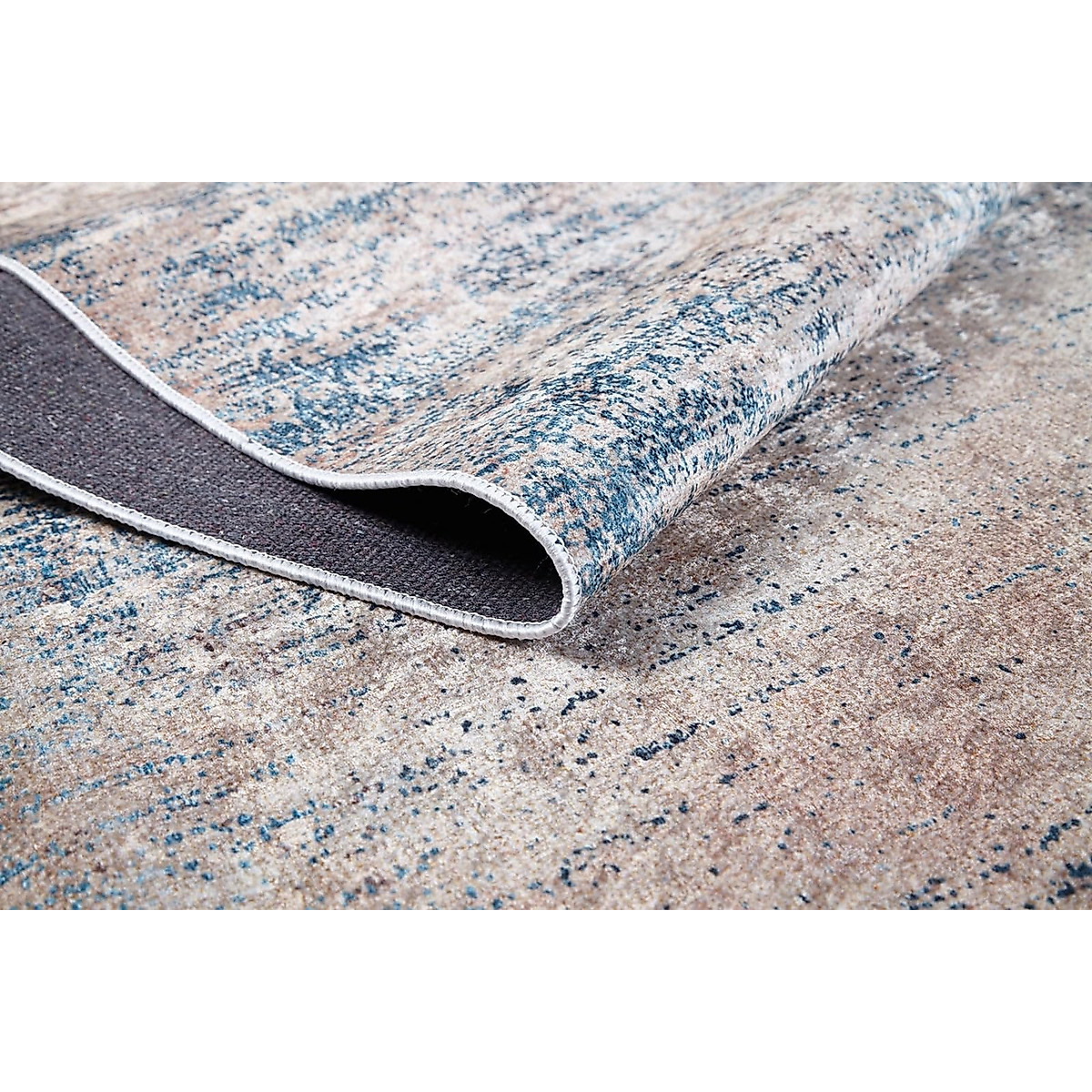 BESPOKY 3'11" x 6'7" - 120 x 200 Cm Caman Blue Modern Cotton Machine Washable Non Slip Living Room Bedroom Nursery Hallway Indoor Outdoor Area Rug