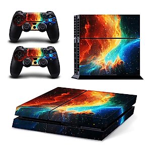 FOTTCZ Vinyl Skin for PS4 Console & Controllers Only, Sticker Decorate and Protect Equipment Surface, Orange Nebula