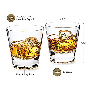 MAVERISO Whiskey Glasses Set of 2 - Old Fashioned Glass - Premium Low Ball Cocktail Bar Ware with Round Bottom for Scotch, Bourbon & Cocktail - Luxury Aluminum Silver Box with Brass Emblem - 10 oz.