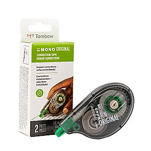 Tombow 68627 MONO Correction Tape, Non-Refillable, 1/6" x 394", White Tape (Pack of 2)