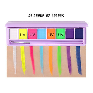 16 Colors Neon Face Paint Liner Makeup Water Activated Eyeliner Palette UV Glow Longlasting Fluorescent Face & Body Paint with Brush for Halloween Christmas