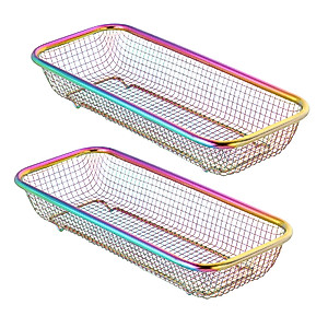 TUPMFG Silverware Organizer for Kitchen Drawer Utensil Cutlery Tray, Stainless Steel Storage Basket for Flatware,Set Of 2, Rainbow