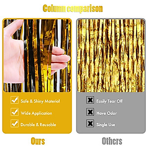 CANREVEL 2 Pack 3.3x8.2 Feet Black and Gold Foil Fringe Backdrop Curtains, Tinsel Streamers Birthday Party Decorations, Fringe Backdrop for Graduation, Baby Shower, Happy New Year, Disco Party