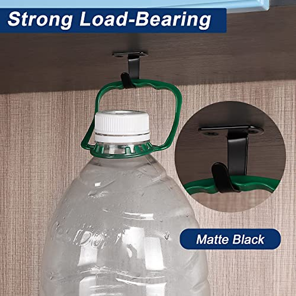 NearMoon Stainless Steel Screw Mounted Ceiling Hooks, Under-Shelf Towel/Robe Clothes Hook Heavy Duty Coat Hook Hanger for Bathroom Kitchen Cabinet Garage, 10 Pack (Matte Black)