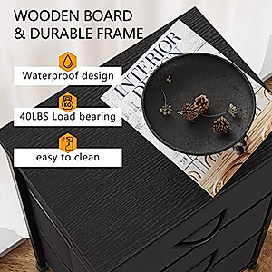 CubiCubi Dresser Nightstand for Bedroom with 3 Drawers, Small Storage Tower Organizer Unit for Closet, Office, Living Room, Hallway, Entryway, Fabric Drawers, Wood Board, Black Grey