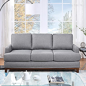 Bridgevine Home Modern 80 Inch Sofa Couch with Dark Walnut Accent Wood Base, for Living Room Easy Clean Couch, Deep Seating Reversable Memory Foam Cushions, Marcus Alabaster Grey, Avalon Grey