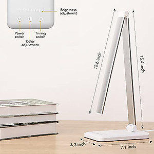 Led Desk Lamp, HMFUNTM Desk Lamp with USB Charging Port, 5 Color Modes, 10 Brightness, Natural Light, Eye Caring Reading Lamp, Desk Light for Home Office, Table Lamp, Touch Control, Auto-Timer, Silver