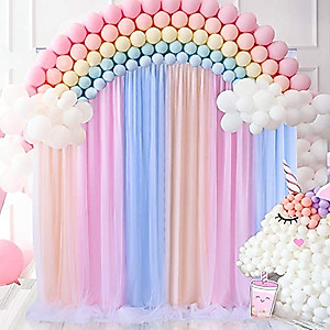 Pastel Rainbow Backdrop Tulle Unicorn Backdrop Curtain for Girl Birthday Party Wedding Bride Gender Reveal Baby Showers Photography 5ft x 7ft