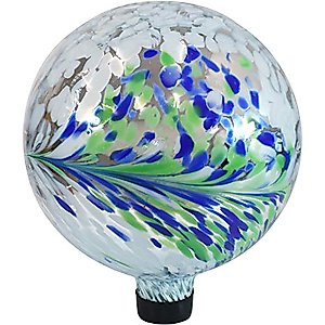 Sunnydaze 10-Inch Glass Outdoor Gazing Globe - Reflective Ball Yard Ornament for Patio or Lawn - Floral Spring Splash