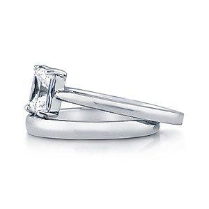 BERRICLE Sterling Silver Solitaire Wedding Engagement Rings 1.6 Carat Princess Cut Cubic Zirconia CZ Ring Set for Women, Rhodium Plated Size 9