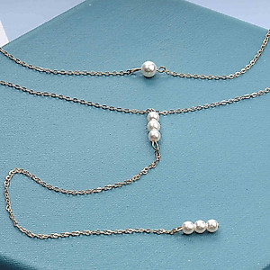 Yheakne Boho Pearl Back Chain Necklace Gold Backdrop Necklace Body Chain Bridal Back Drop Chain Summer Beach Body Jewelry for Women and Girls Gifts (Gold)