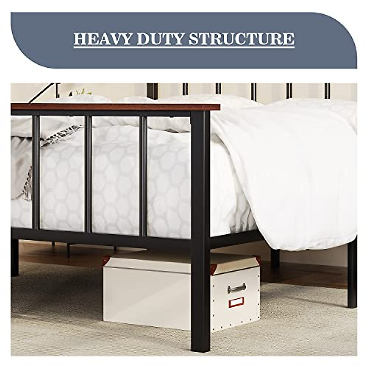 Allewie Heavy Duty Queen Size Platform Bed Frame with Headboard, Metal Slats Support Mattress Foundation, No Box Spring Needed, Under Bed for Storage, Easy Assembly, Noise-Free, Black
