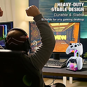 NiHome Iridescent Acrylic 2-Tier Universal Game Controller Headset Holder Stand for PS5 Xbox ONE Switch Colorful Controller Stand Gaming Accessories Anti-Slip Stable Acrylic Clear Headphone Holder