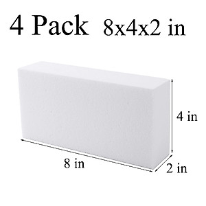 AMZQNART 4 Pack Craft Foam Blocks, 8x4x2 Square Polystyrene Foam Bricks for Art Sculpting, Flower Arrangements, Sculpture, Modeling, School and Home DIY.