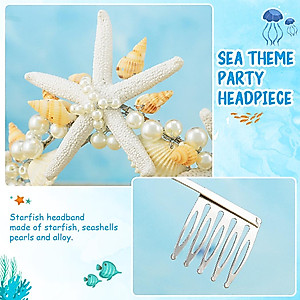 Unicra Starfish Crown and Tiaras Silver Pearl Bridal Headband Beach Headpiece Wedding Hair Accessories for Women and Girls