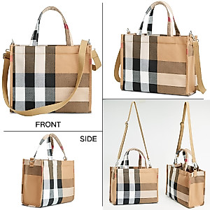 Canvas Tote Bag for Women,Zipper Crossbody Handheld Bag Travel Tote Handbag Shoulder Bag with Purse Satchel Bag (Brown)