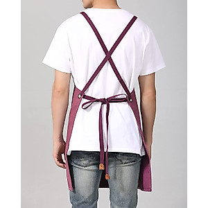 Chef Cooking Apron for Men Women Canvas Kitchen Apron with Cross Back and 3 Pockets