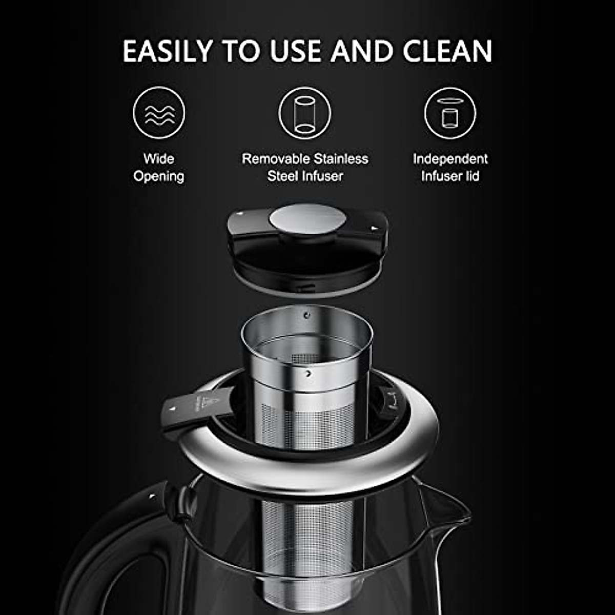 Smart Electric Kettle with Temperature Control, 5 Presets Electric Tea Kettle with Removable Infuser, 2 Hours keep Warm with Auto Shut off, 1.7L, Glass and Stainless Steel, BPA Free