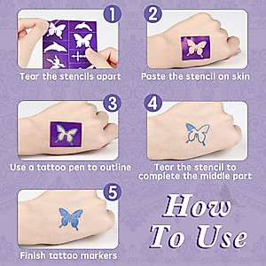 Temporary Tattoo Pen Tattoo Markers Tattoo Kit Face Paint with 15 Tattoo Pens 5 Tattoo Stencils and 2 Tattoos Stickers Gifts for Teenage Girls Boys Adults Easter Halloween Christmas Gifts