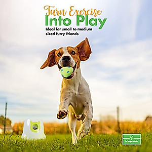 THE THOUGHTS OF FUN CO. Automatic Dog Ball Launcher/Thrower- Dog Fetch Machine for Small to Medium Sized Dogs, Great Exercise for Dogs with 6 Latex Balls, Dual Power Supply