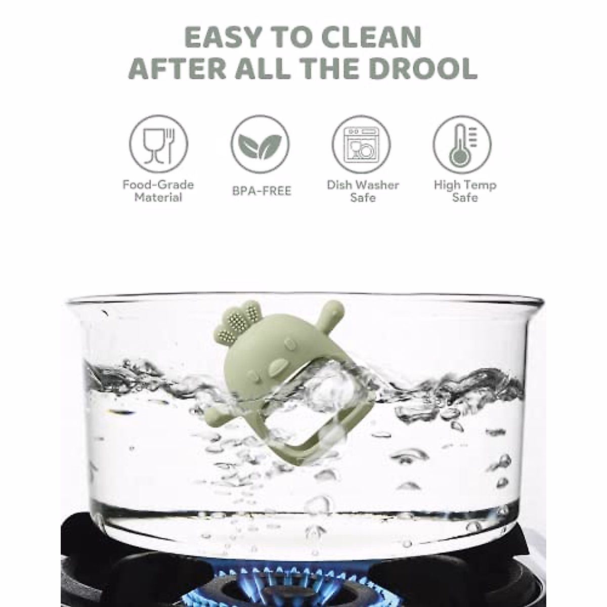 2 Packs Baby Teething Toy Silicone Teething Mitten for Babies Over 3 Months Anti Dropping Wrist Hand Teethers Baby Chew Toys for Sucking Needs, BPA Free (Green & Caramel)