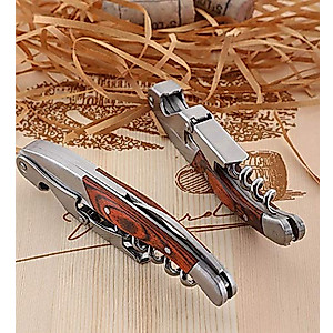 Professional Waiter Corkscrew Wine Key for Bartenders Set of 3,With Long Rosewood Handle Stainless Steel Handle Wine Opener for Bar Restaurant Waiters, Sommelier, Bartend