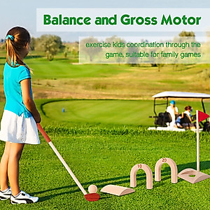 Deekin 13 Pcs Toddler Golf Set Mini Wooden Baby Golf Clubs for Kids 3-12 Age Includes 2 Golf Clubs, 2 Balls, 4 Orifice Plates, 2 Slopes, 2 Holes and Storage Bag for Christmas Baby Toddler Kids Gifts