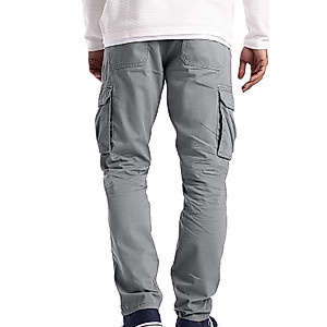 Bobono Men's Casual Military Cargo Pants, 6 Pockets Work Combat Outdoor Trousers Gray