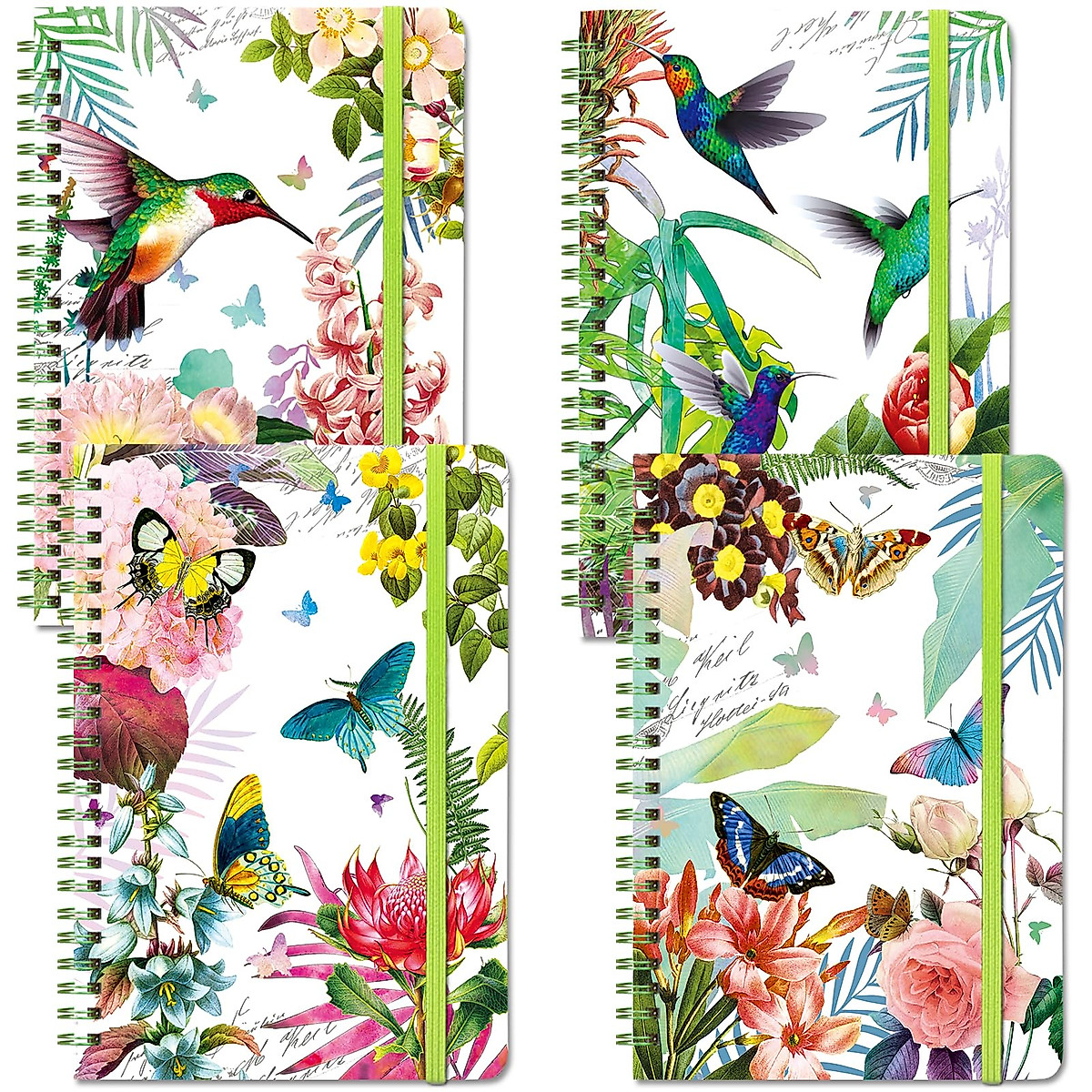 DWIYITTN 4 Pack Journal for Girls, Gifts for 8 9 10 11 12 Year Old Girls - Butterfly & Hummingbird Design - 5.7" x 8.25", Hardcover, Cute Spiral Notebook with 120 Lined Pages