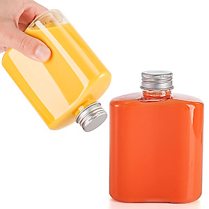 Elsjoy 24 Pack Plastic Juice Bottles, 8.5 Oz Clear Liquor Bottle Flat Slim Beverage Container with Aluminum Cap, Portable Water Flask for Drinks, Milk, Tea, Alcohol, Leak Proof