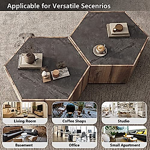 Betoko Industrial Wooden Coffee Table with Storage Drawers Rustic Farmhouse Center Coffee Table for Living Room Office with Cement Pattern Hexagonal Table Top for Small Spaces