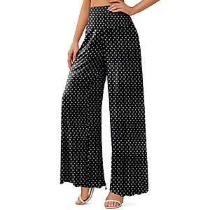 JZC Women's Casual Palazzo Pants Print Wide Leg Palazzo Lounge Pants High Waist Flowy Pants Wavelet Points Medium