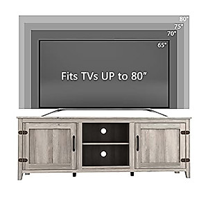 WESOME TV Stand for 50/55/60/65/70/75/80 TVs, Large Farmhouse Barn Door Wooden Media Console with Adjustable Shelves, Rustic TV Console Table Cabinet for Living Room Bedroom 70 Inch (Grey Wash)