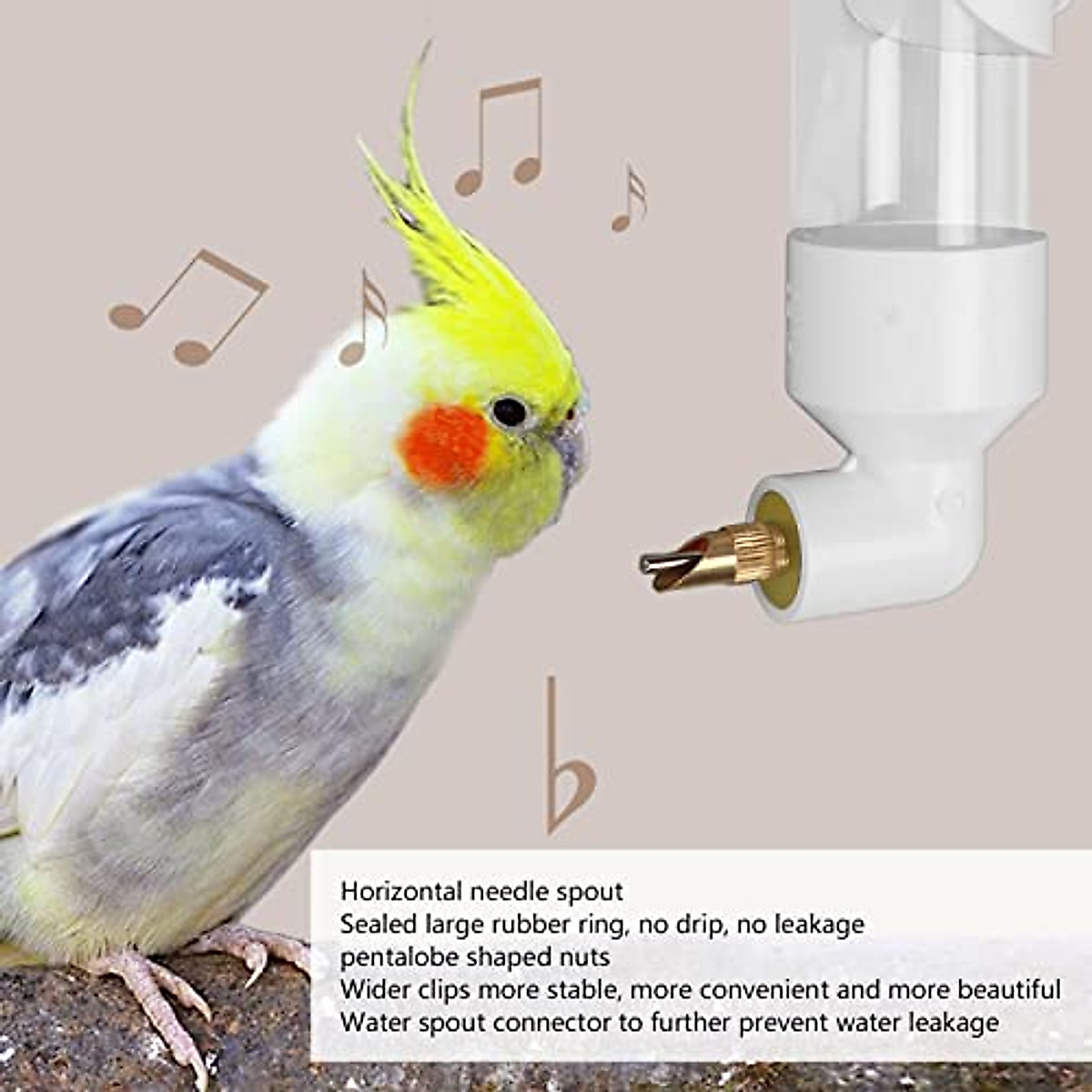 VINGVO Bird Automatic Drinking Device, Bite Pin Spout Bird Drinking Water Bottle Large Capacity Safe for Small Medium Large for Bird Cage Accessories (White)