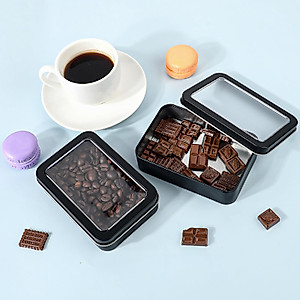 Metal Hinged Tin Box Container, 4 Pieces Rectangular Tin Box Small Storage Box Metal Stash Box Empty Tin Boxes with Removable Clear Window Lid for Candy Jewelry Beads Key Crafts Storage, Black