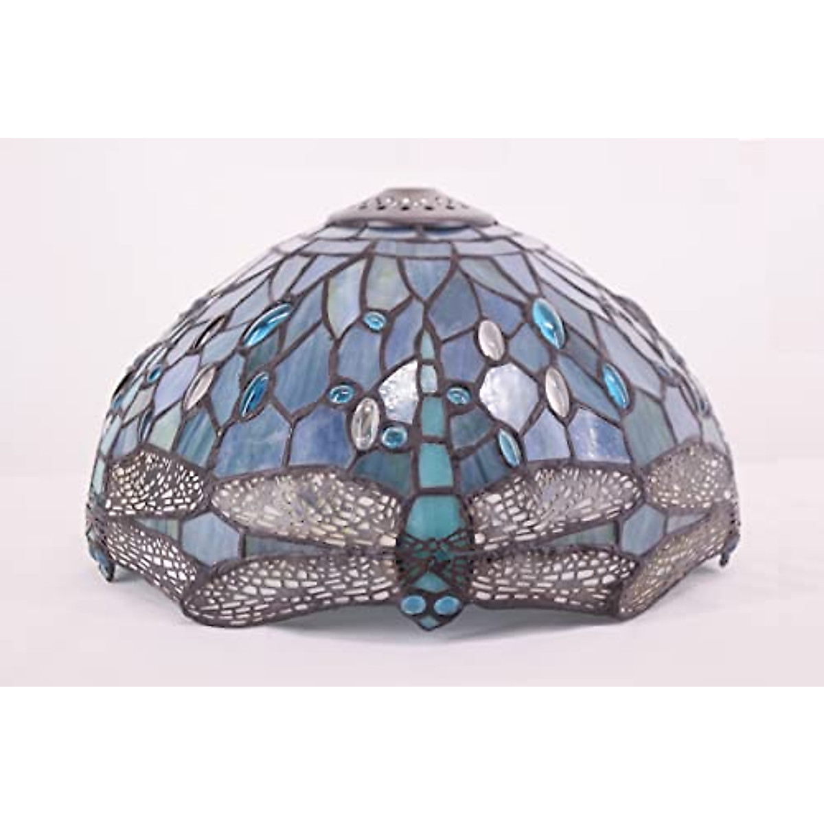 WERFACTORY Tiffany Lamp Shade Replacement 12X6 Inch Sea Blue Stained Glass Dragonfly Style Lampshade Only with Cap fit for Table lamp Pendant Light Ceiling Fixture (Part Not Included) S147 Series