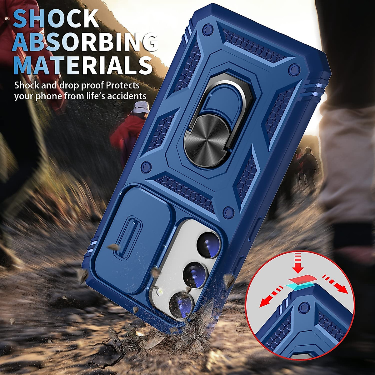 IYTRRYH for Samsung Galaxy S23 Case 5G with Tempered Glass Screen Protectors,with Magnetic Kickstand Ring & Camera Cover Shockproof Military Grade Drop Heavy Duty Protection Galaxy S23 Phone Men Blue