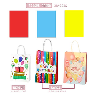 Colodeol 16 PCS Birthday Gift Bags with Handle and Tissues, Gift Bags Assorted Sizes, Medium, Small Size Gift Bag for Kids, Boys, Girls, Women and Men’ Birthdays Party
