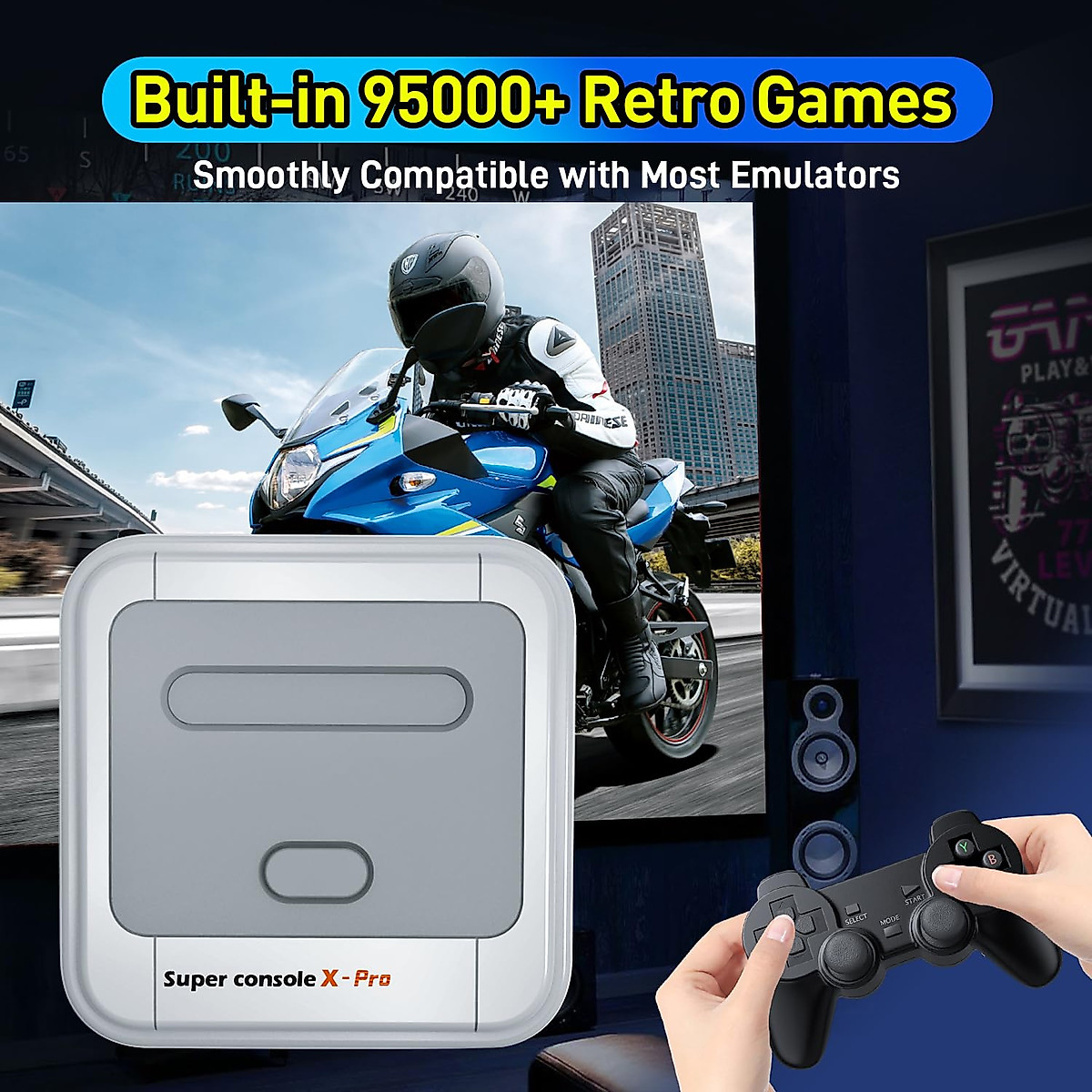 Kinhank Retro Game Console,Super Console X PRO Emulator Console with 95000+ Video Games,Video Game Console with 60+ Emulator,Game Consoles for 4K HD Output,5 Players,LAN/WiFi,Best Gifts for Men