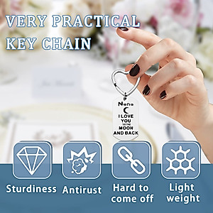 Nana Gift from Granddaughter Grandson I Love You to the Moon and Back Nana Keychain Cute Heart Key Ring Engraved Grandma Keychain Jewelry for Women Birthday Christmas Mother’s Day Present