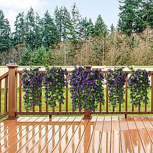 ZFProcess 2PCS Artificial Hanging Flowers, Fake Hanging Plants Violet Vines UV Resistant for Wall Home Room Garden Wedding Indoor Outdoor Summer Decoration(Purple)