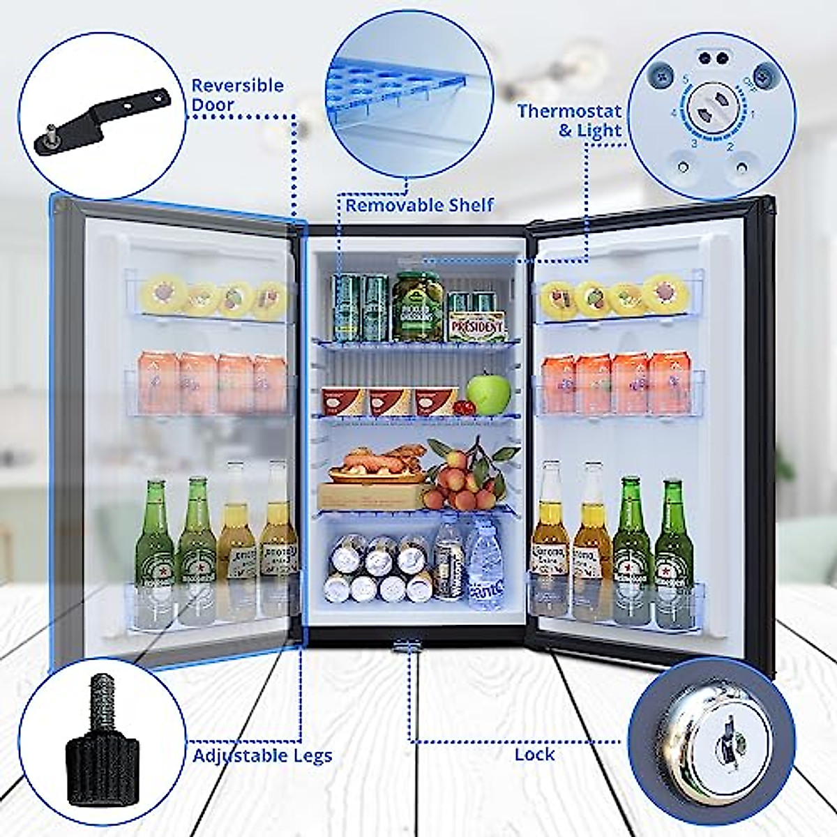 Smad No Noise 110V/12V Compact Refrigerator RV Truck Caravan Beverage Car Small Fridge with Lock, Reversible Door 1.7 Cu.Ft, Black