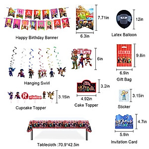 142Pcs Robot Game Theme Birthday Decorations Party Suppleis Include Banners, Tablecover, Cake Toppers, Stickers, Gift Bags, Balloons, Robot Theme Party Supplies for Kids and Game Lover