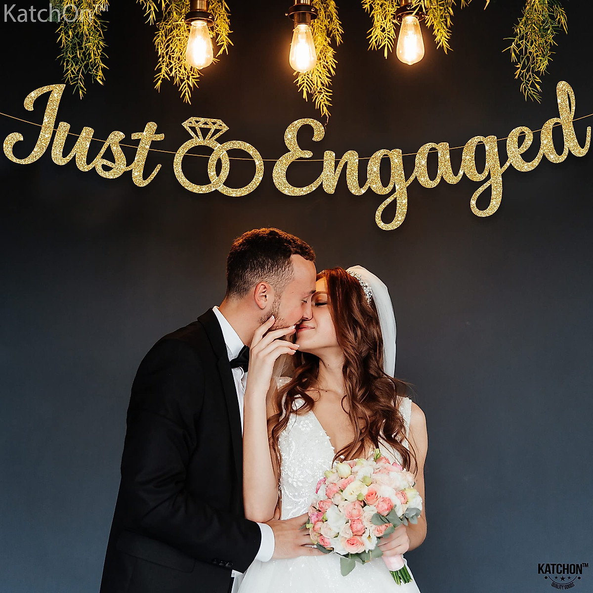 KatchOn, Glitter Gold Just Engaged Banner - 10 Feet, No DIY | Engagement Banner for Just Engaged Decorations | Engagement Party Decorations | Just Engaged Sign | Engagement Decorations