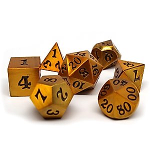 7 Piece Legendary Metal Dice Set - Bronze, Gold, Silver, and Copper Designs with Signature Font (Legendary Copper)